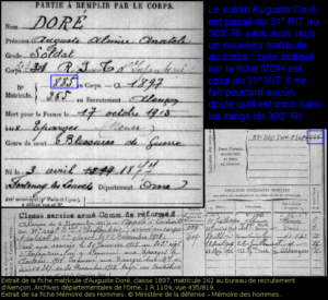 La fiche de Mort pour la France du site Mémoire des Hommes